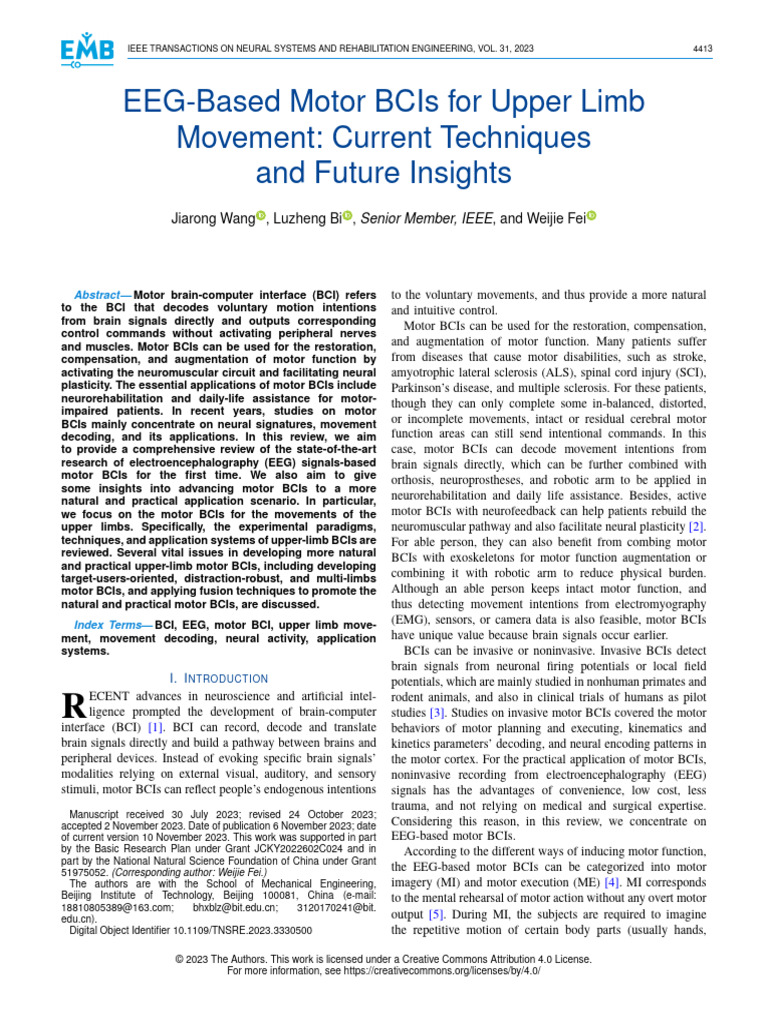 EEG-Based Motor BCIs For Upper Limb Movement Current Techniques and Future Insights | PDF ...