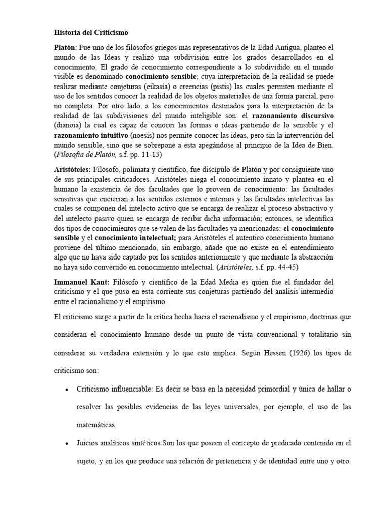 Historia Del Criticismo | PDF | Conocimiento | Filosofía occidental