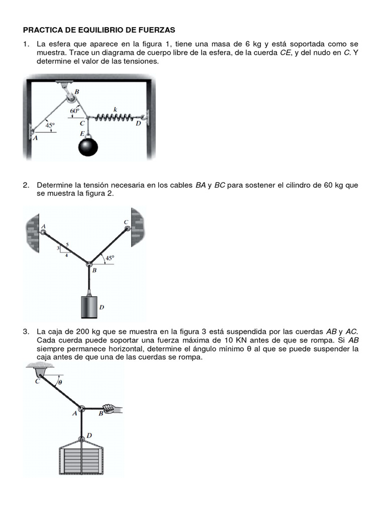 Ejercicios Equilibrio de Fuerzas | PDF