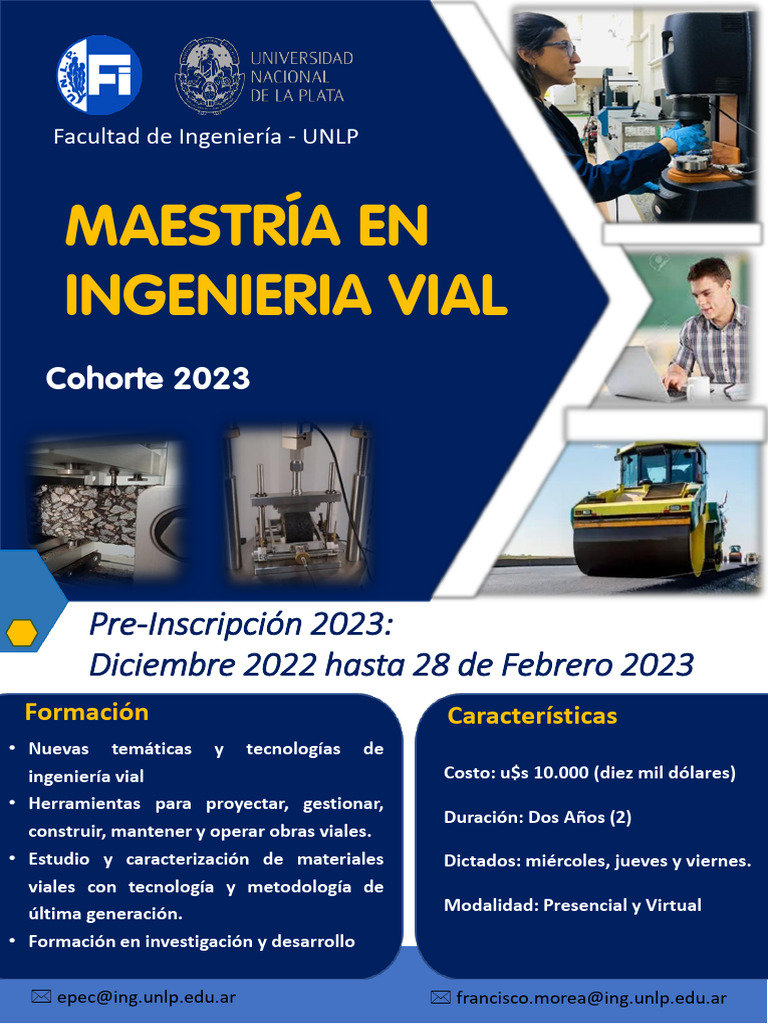 Maestría en Ingenieria Vial: Pre-Inscripción 2023: Diciembre 2022 Hasta 28 de Febrero 2023 | PDF
