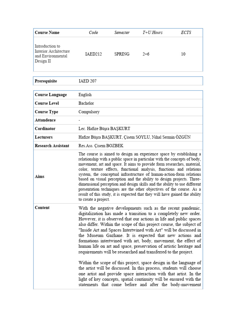 IAED 212 Syllabus | PDF