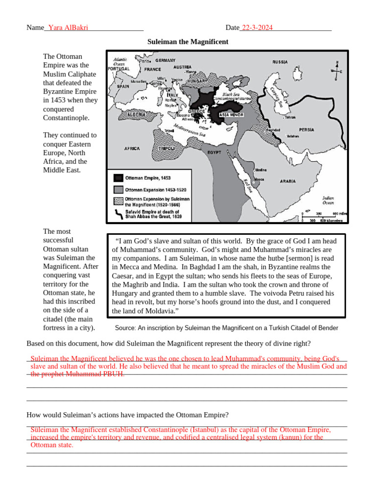 Ottoman and Suleiman Handout | PDF | Ottoman Empire | Sultan