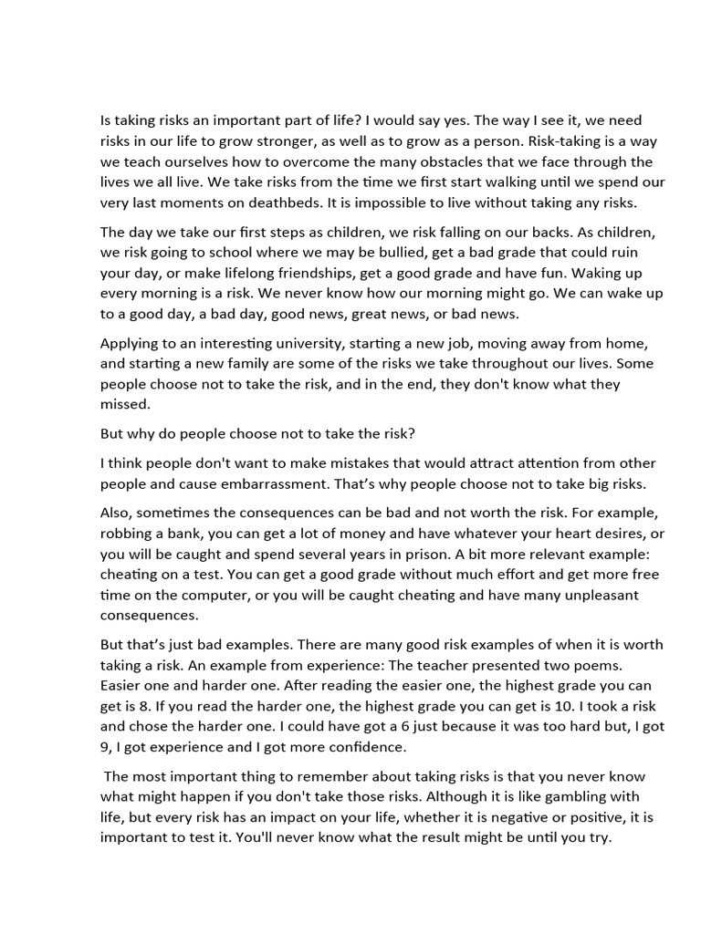 The Importance of Risk-Taking in Life | PDF | Self-Improvement
