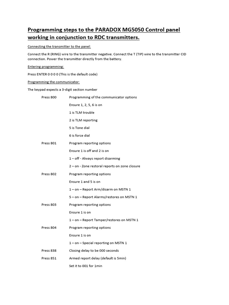IceCube ACE Installer Guide Programming Steps To The PARADOX MG5050 | PDF | Switch ...