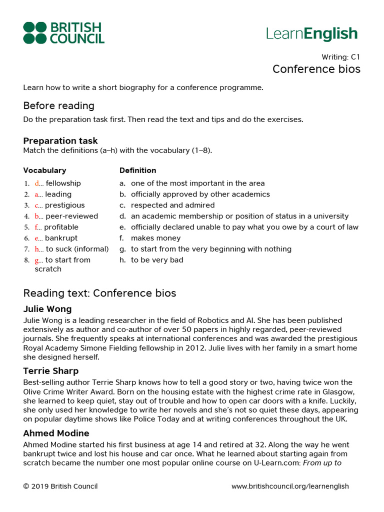 Before Reading: Conference Bios | PDF | Cognition | Human Communication