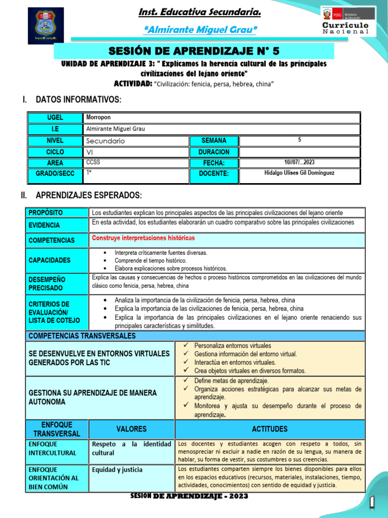 Sesion CCSS 1° Sec-Semana 05 Uni 3 | PDF | Babilonia | Fenicia