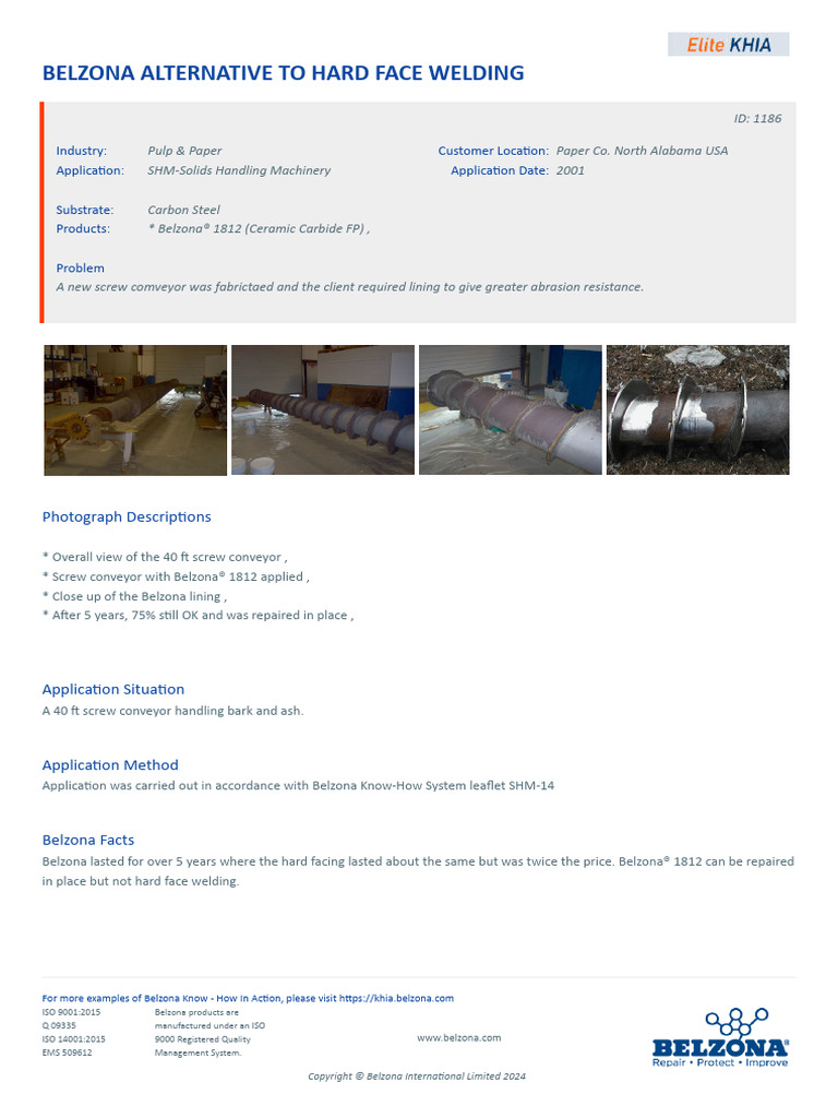 Belzona Alternative To Hard Face Welding - 1186 | PDF | Technology & Engineering