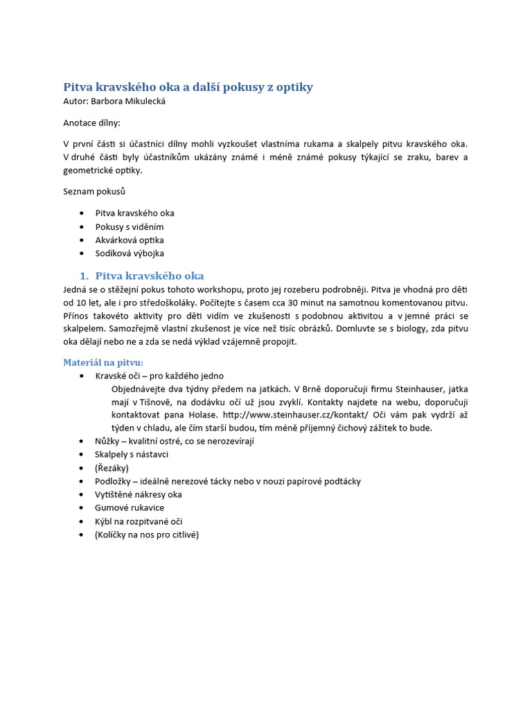Pitva kravského oka a další pokusy z optiky (1) | PDF