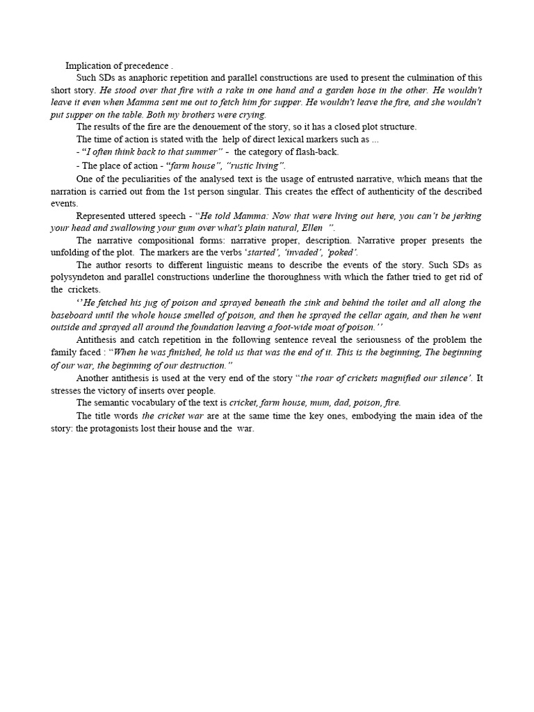 Analysis Notes The Cricket War | PDF