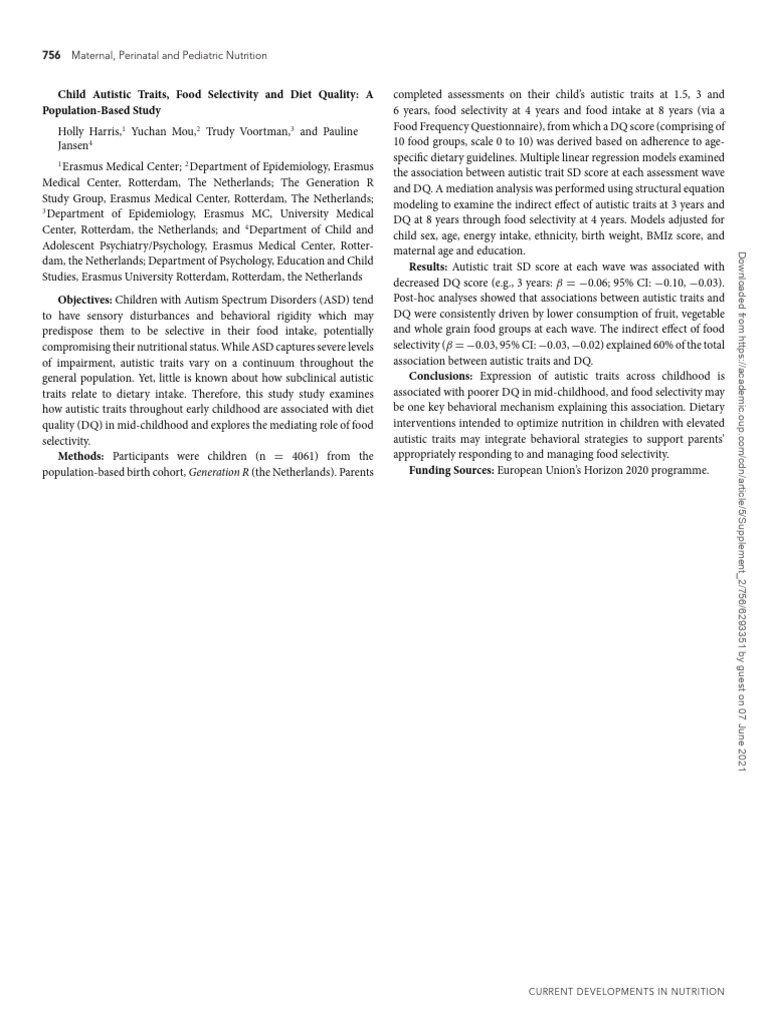 Child Autistic Traits Food Selectivity and Diet Qu | PDF | Autism ...