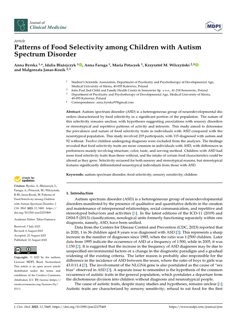 Patterns of Food Selectivity Among Children With A | PDF