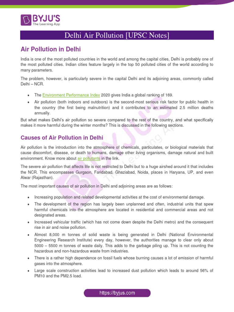 Delhi Air Pollution UPSC Notes | PDF | Air Pollution | Particulates