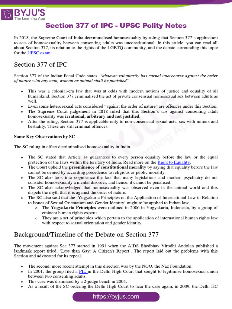 Section 377 of IPC UPSC Polity | PDF | Homosexuality | Justice