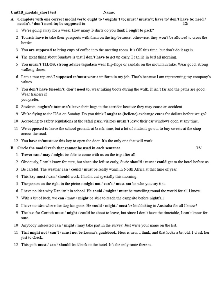 English Modal Verbs Practice | PDF