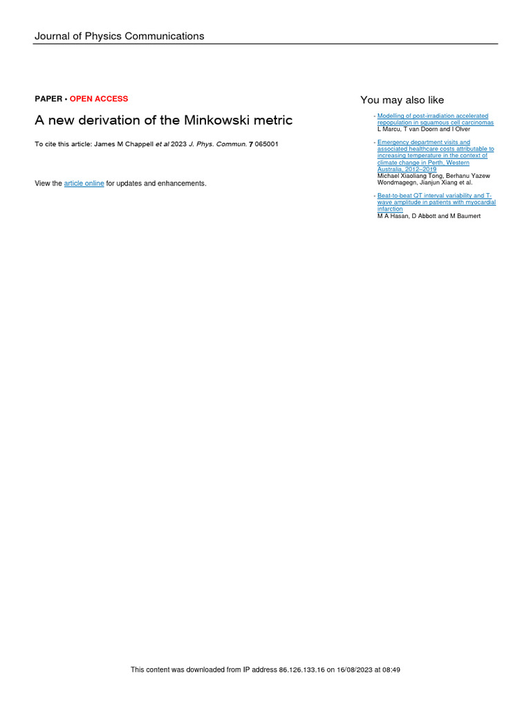 Chappell 2023 J. Phys. Commun. 7 065001 | PDF | Spacetime | Lagrangian Mechanics