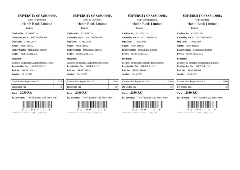 Su Convocation Fee 9210011516 | PDF