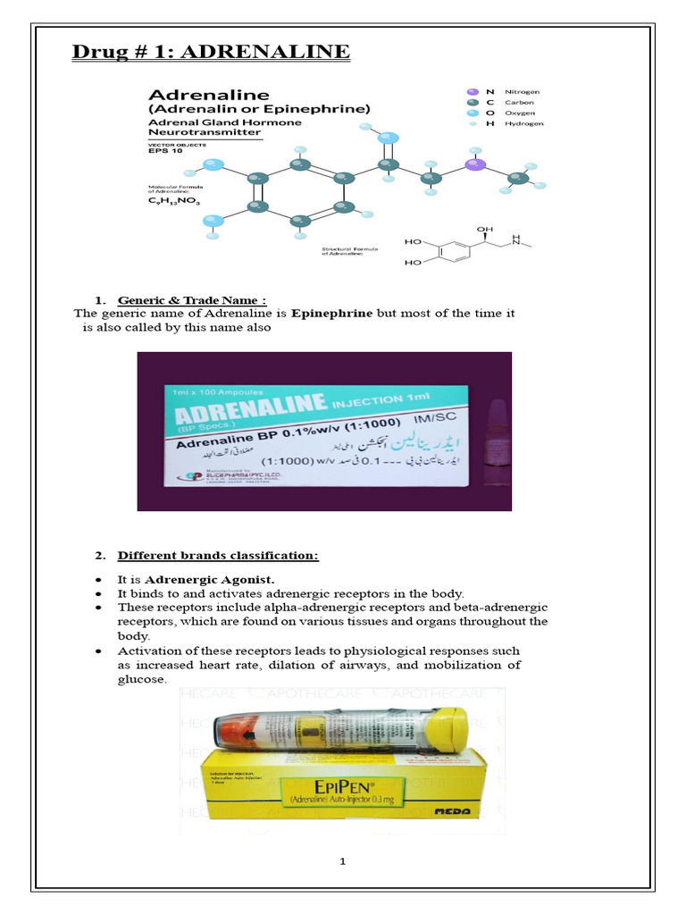 Drug # 1: Adrenaline: 1. Generic & Trade Name | Download Free PDF | Dopamine | Clinical Medicine