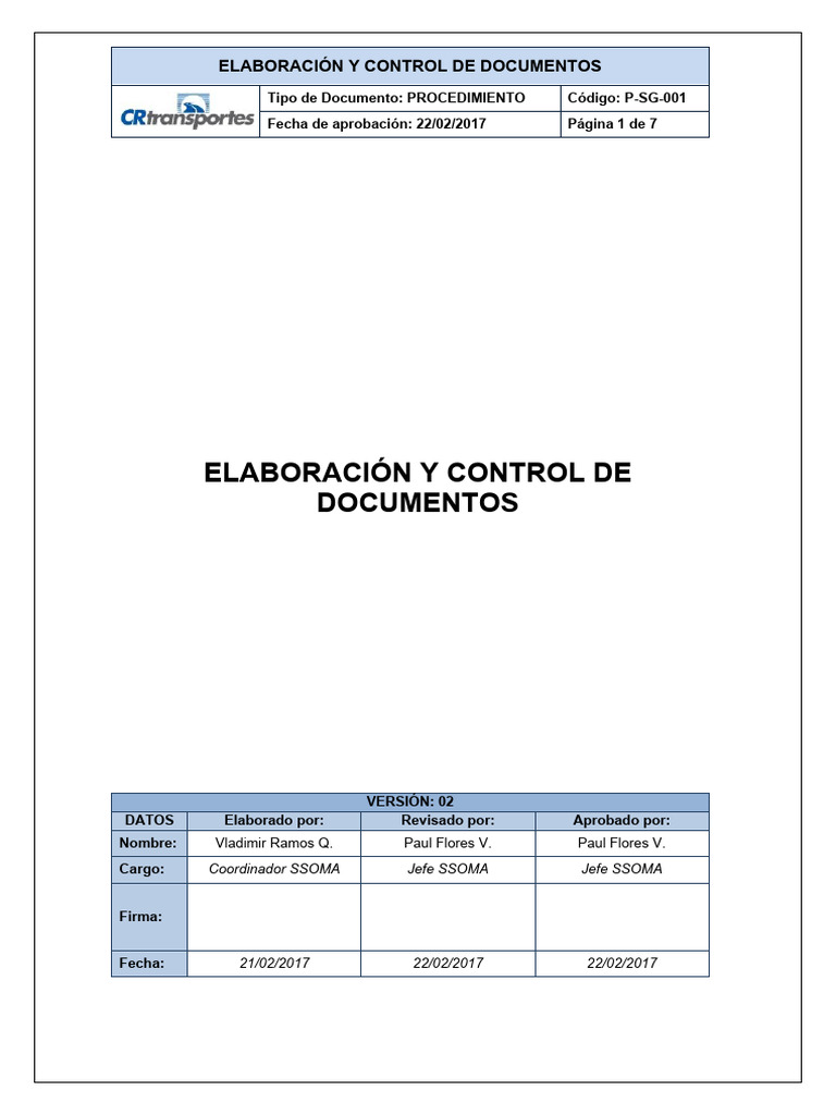 P-SG-001-02 - Elaboración y Control de Documentos | PDF