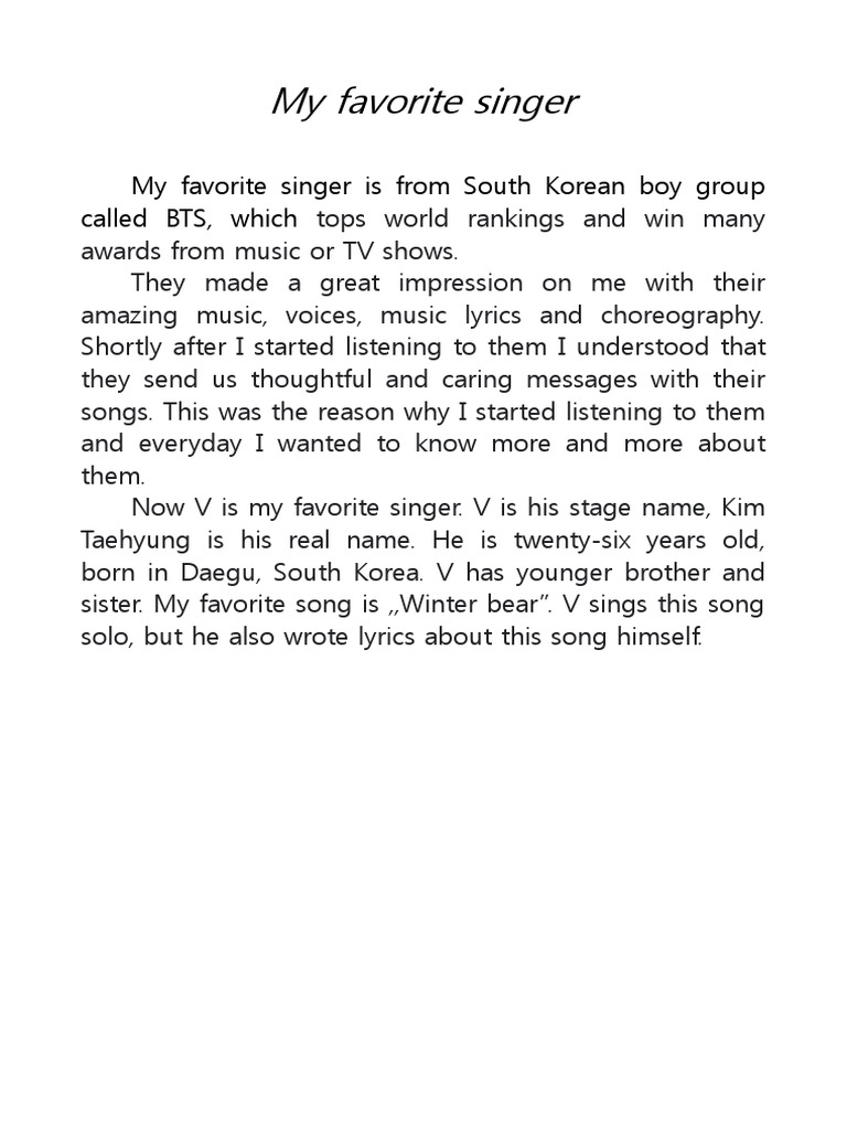 V: My Favorite Singer and Song | PDF