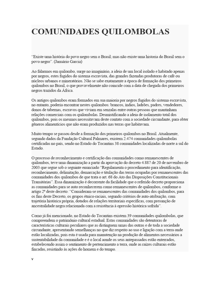 Comunidades Quilombolas | PDF