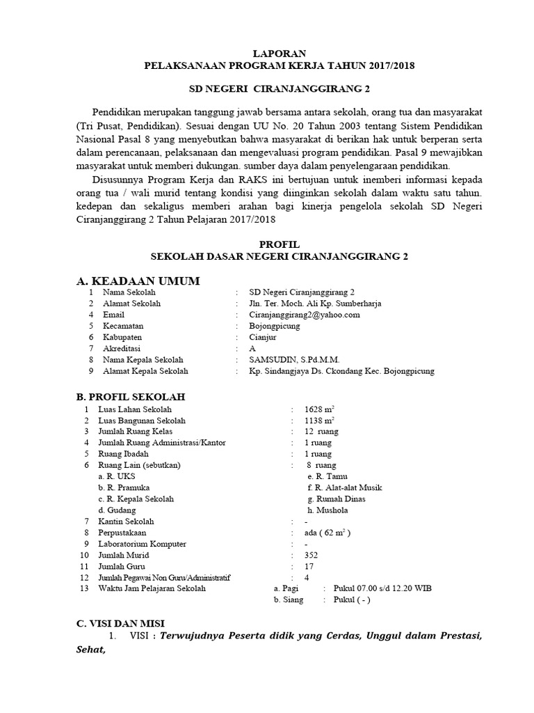 Progam Kerja Dan Laporan Program Kerja Tahunan Sekolah | PDF