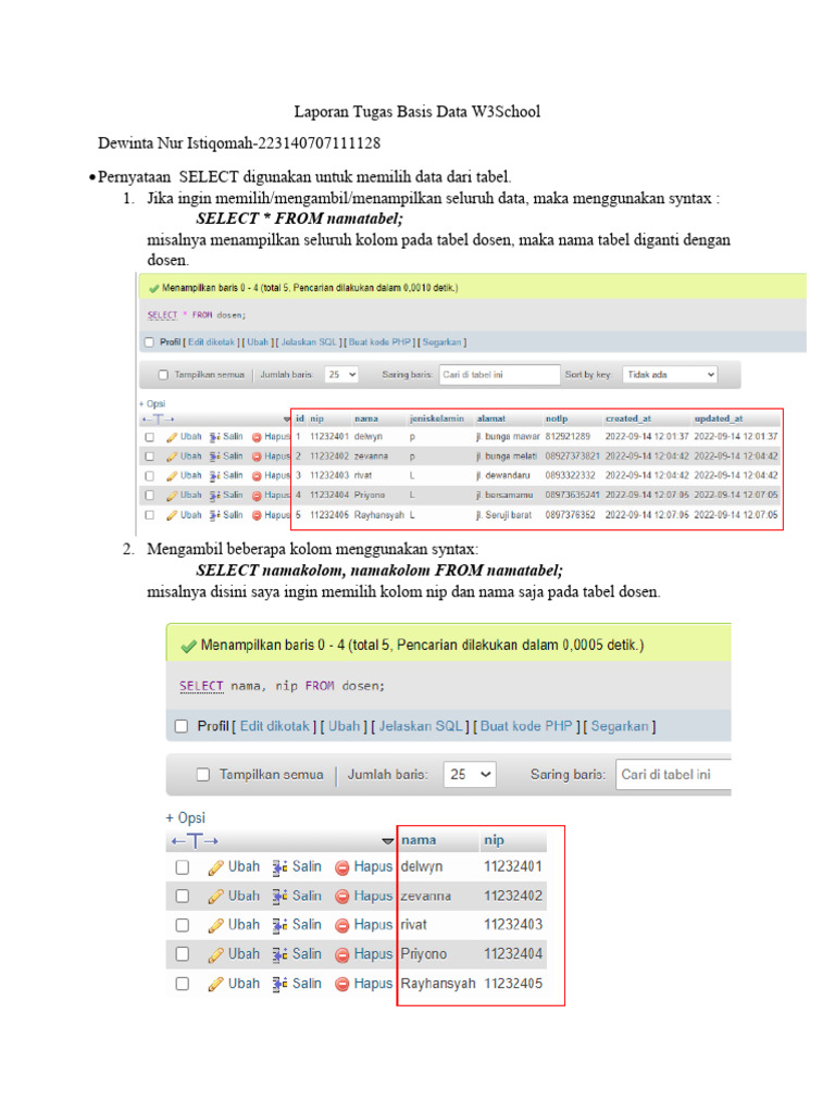 Laporan Basis Data W3school | PDF