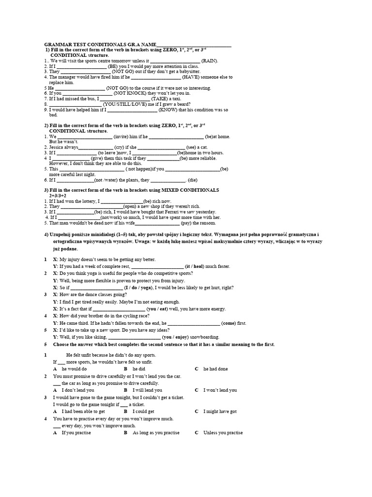 4cGRAMMAR TEST CONDITIONALS GR | PDF