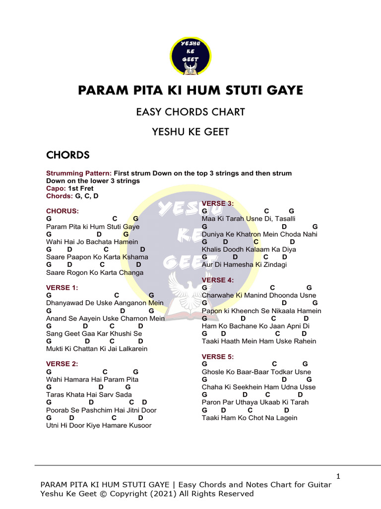 A Ki Hum Stuti Gaye - Easy Chords Chart (Yeshu Ke Geet) | PDF | European Musical Instruments ...