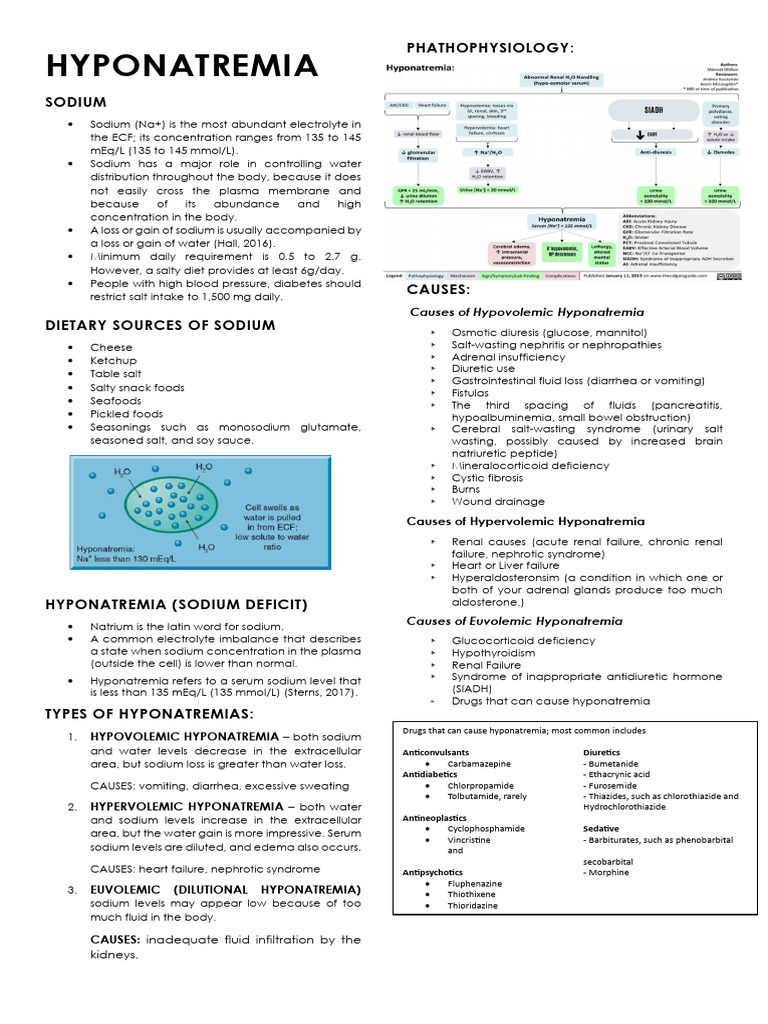 HYPONATREMIA Final Handouts | PDF | Clinical Medicine | Medical Specialties