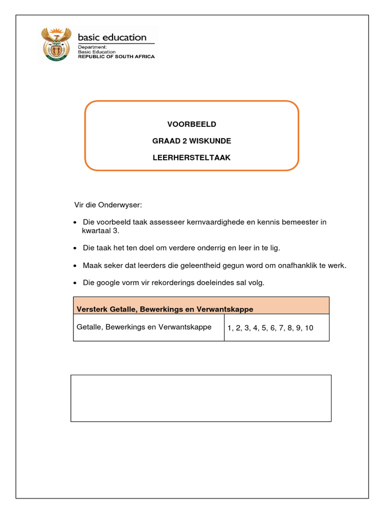 October 2023 - Exemplar Afrikaans Gr2LR Maths Task | PDF