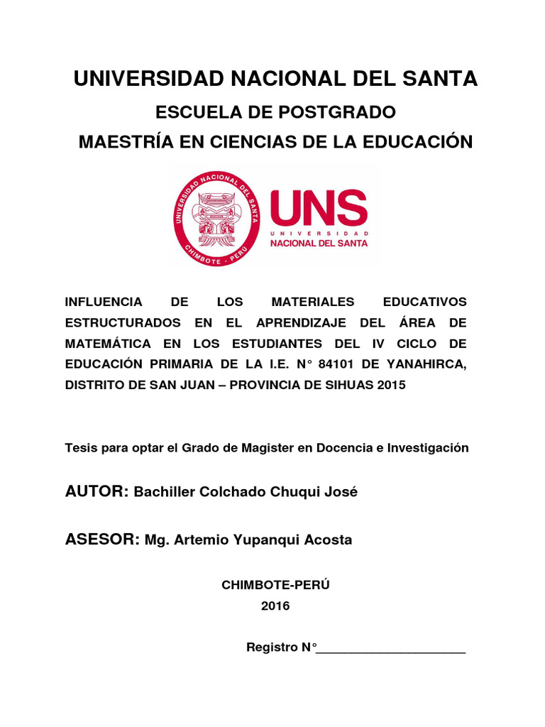 Universidad Nacional Del Santa: Escuela de Postgrado Maestría en Ciencias de La Educación | PDF ...