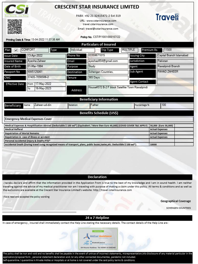 Ayesha Z Insurance 6 | PDF