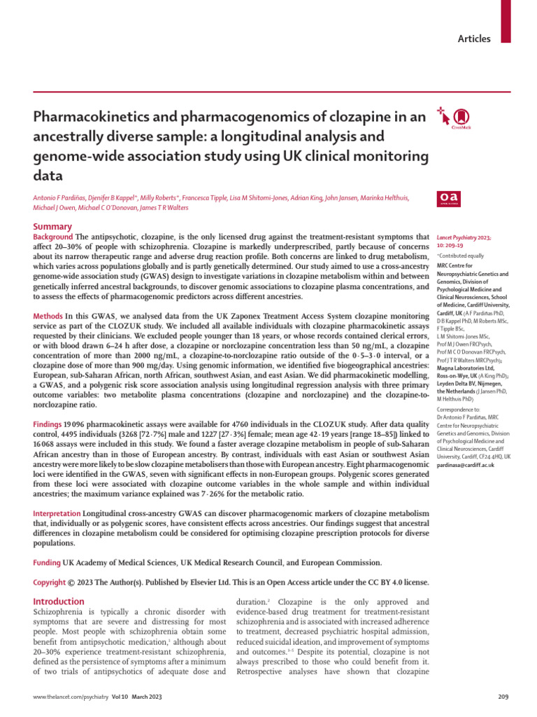 Pharmacogenomics and Pharmacogenetics of Clozapine | PDF | Self-Improvement | Wellness