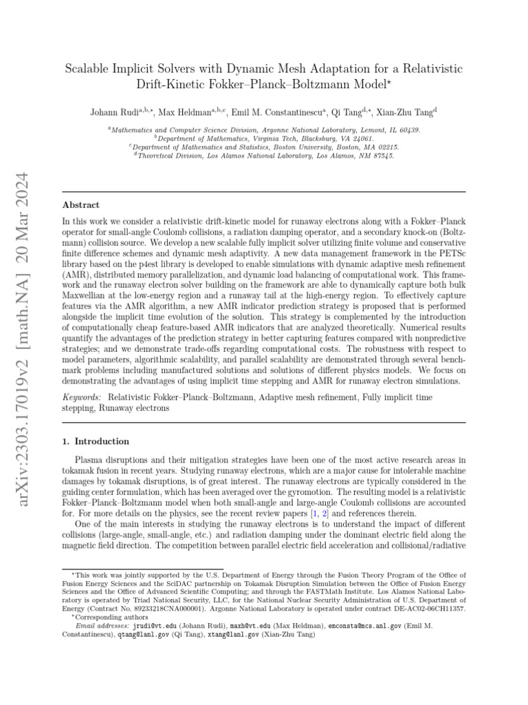 Scalable Implicit Solvers With Dynamic Mesh Adaptation For A Relativistic Drift-Kinetic Fokker ...