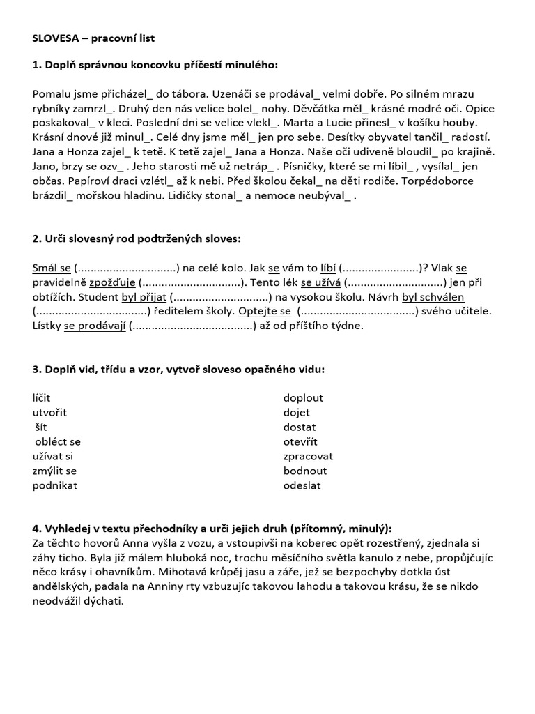 SLOVESA - Pracovní List | PDF