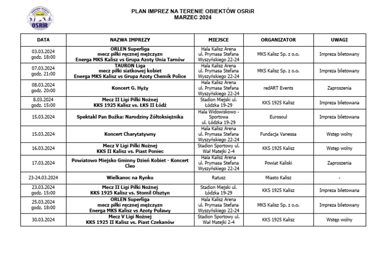 Plan Marzec 2024 1 | PDF