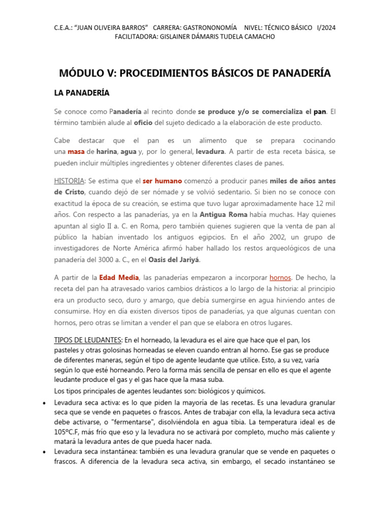 Módulo Panadería 1er. Semestre 2024 | PDF