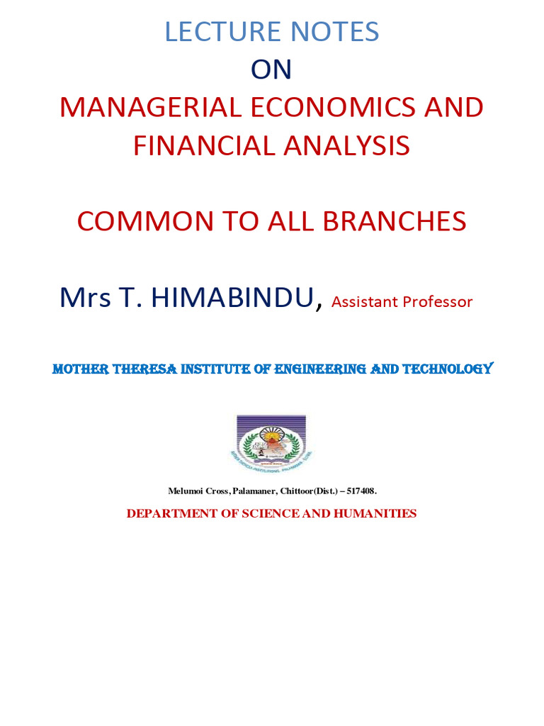 MEFA Lecture Notes Common To All Branches | PDF | Demand | Economics