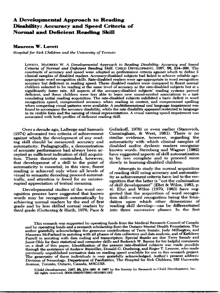 A Developmental Approach To Reading Disability Accuracy and Speed ...