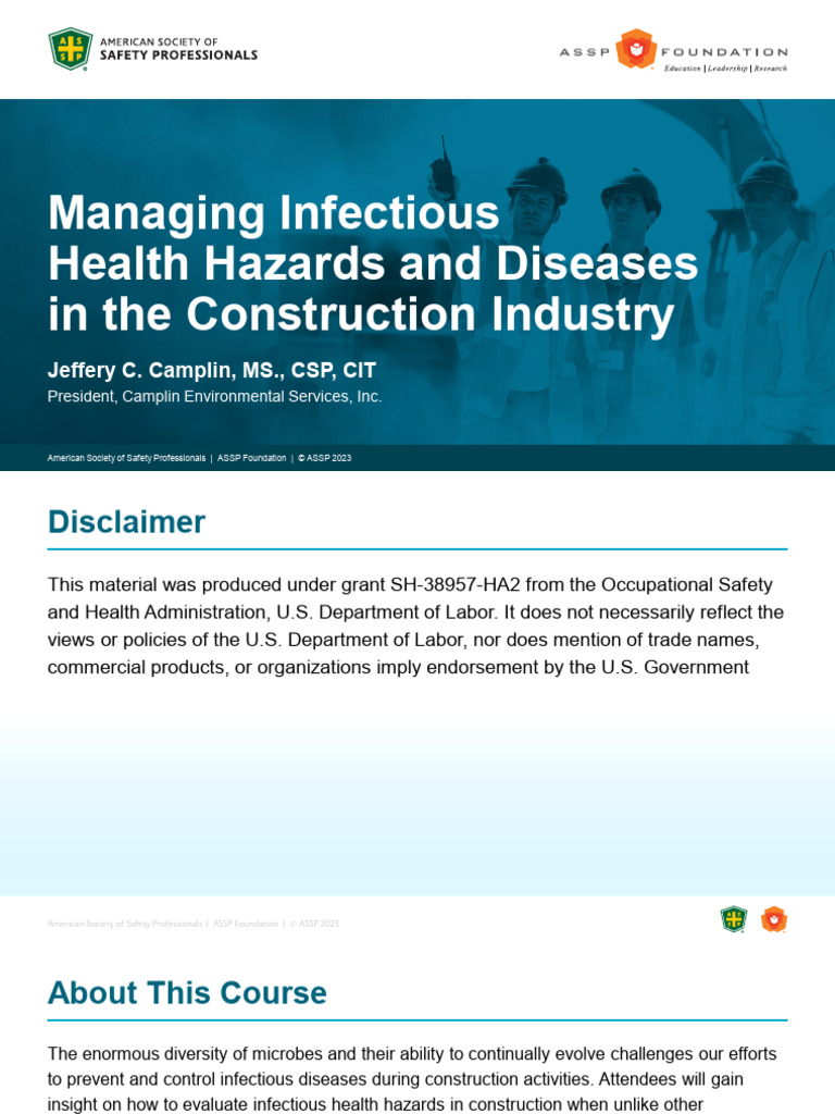 Managing Infectious Health Hazards and Diseases in The Construction ...