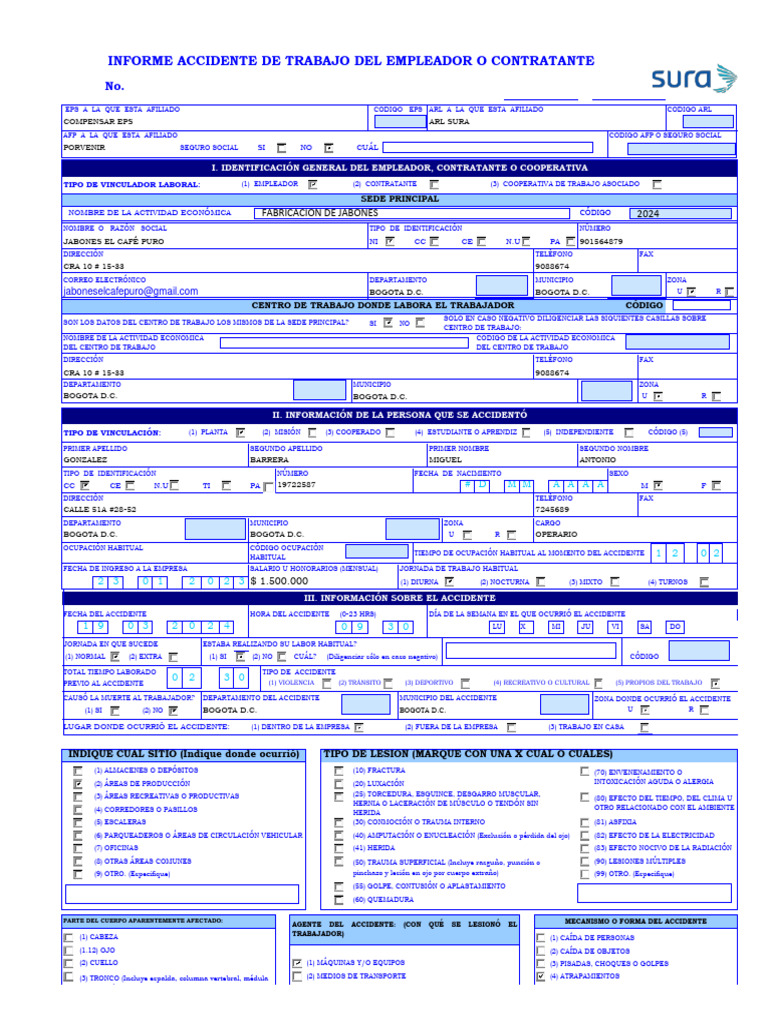 Informe de Accidente Laboral en Jabones | PDF | Enfermedades y ...