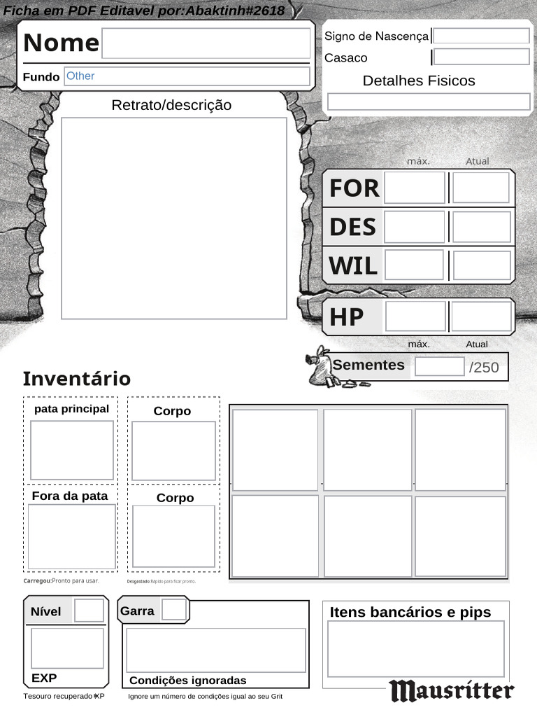 Ficha Editavel Mausritter RPG | PDF