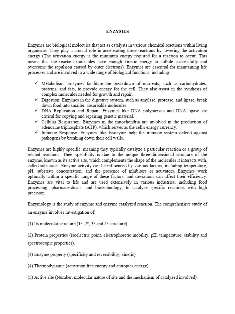 ENZYMES NOTES (Recovered) | PDF | Enzyme Inhibitor | Enzyme