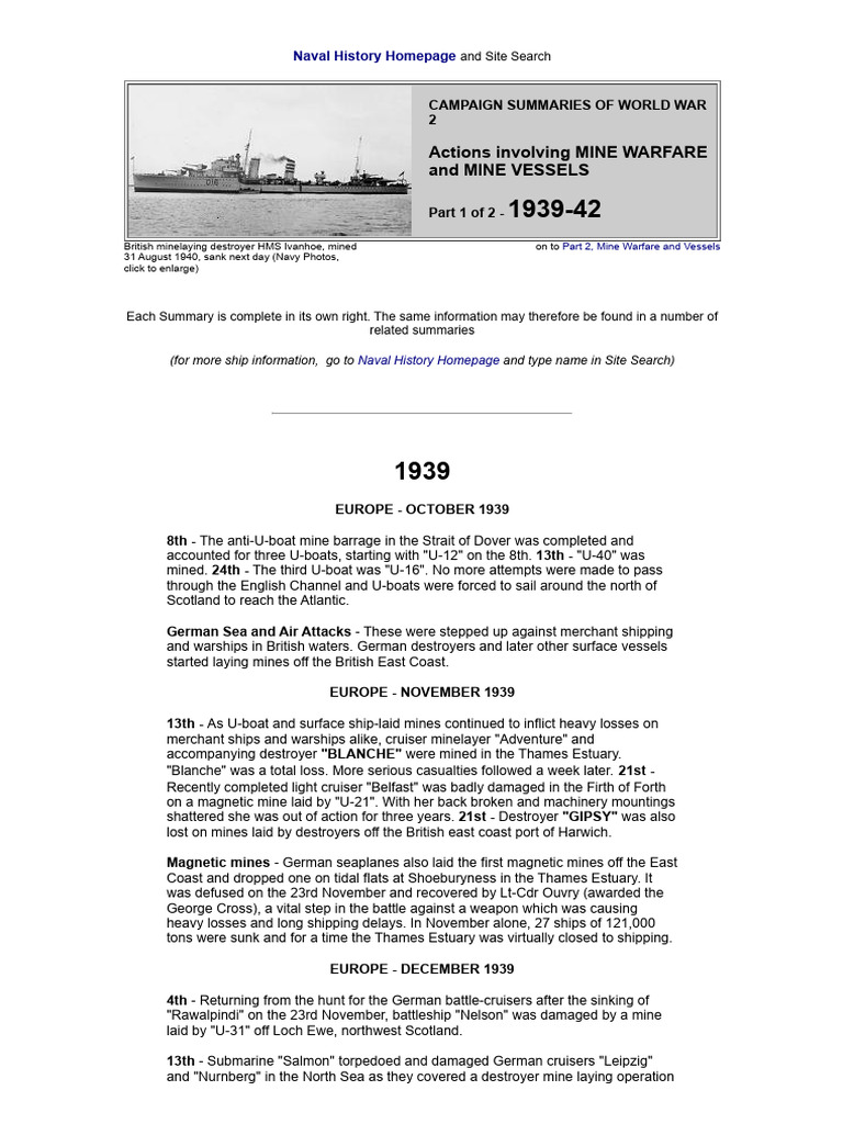 WW2 Mine Warfare Campaigns (1939-42) | PDF | Kriegsmarine | Naval Mine