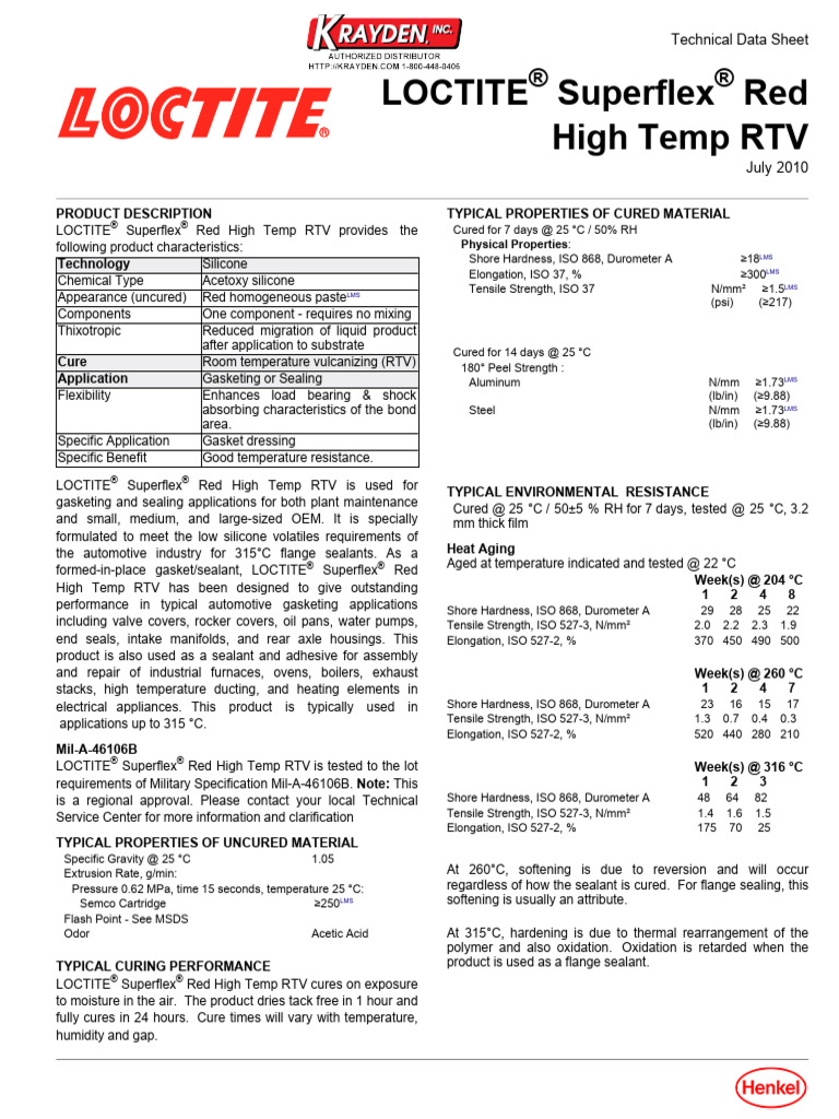 Henk Loctite Superflex Red Tds | PDF | Silicone | Materials