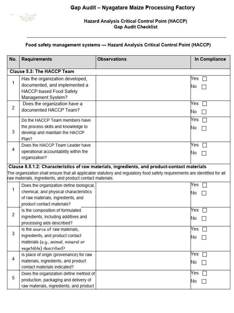 Checklist - HACCP | PDF