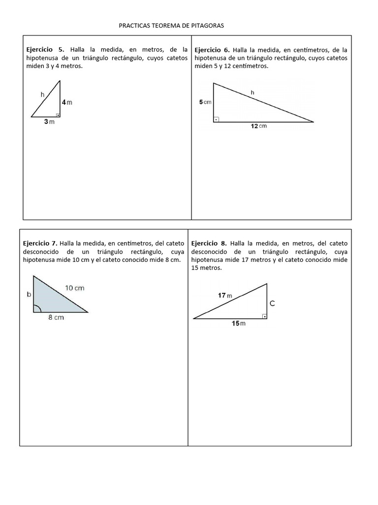 Practica Teorema de Pitagoras | PDF