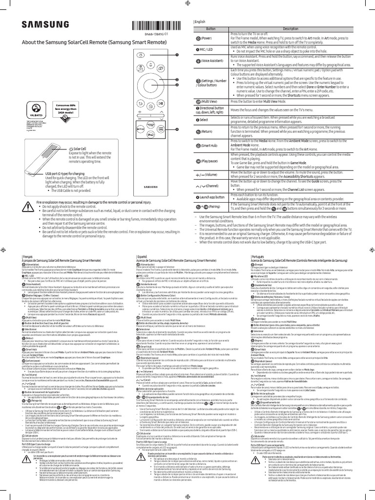 BN68-13841G-01 - Leaflet-Remote - QLED LS03 - XC - L09 - 220304.0 | PDF | Remote Control ...