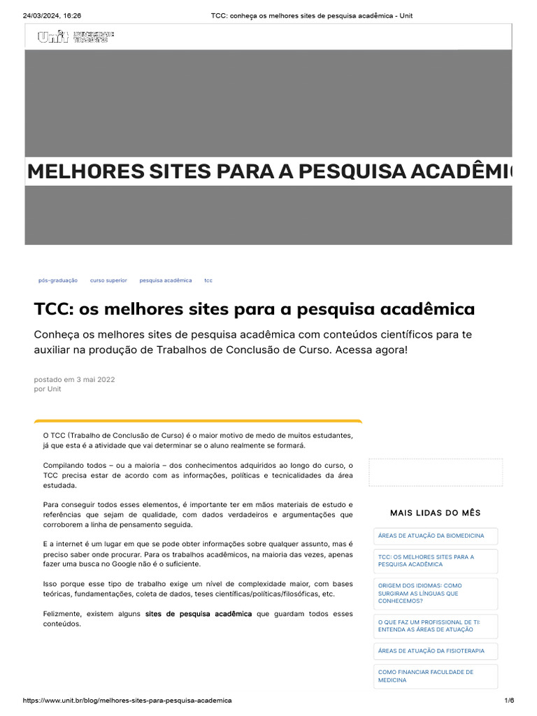 TCC - Conheça Os Melhores Sites de Pesquisa Acadêmica - Unit | PDF