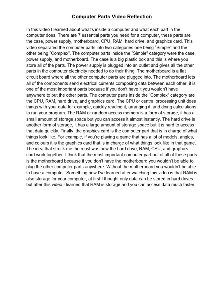 Computer Parts Video Reflection | PDF
